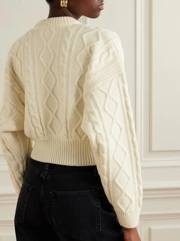 FRAME Cropped Cable-knit Merino Wool Zip-up Cardigan