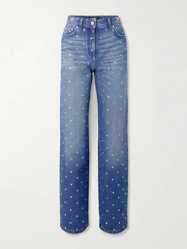 Versace Crystal-embellished Straight-leg Jeans