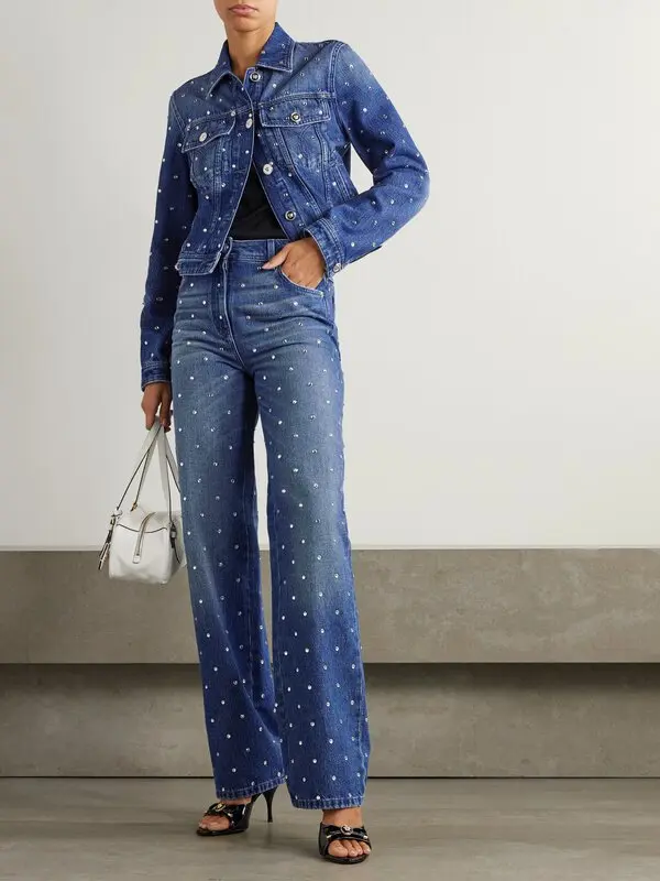 Versace Crystal-embellished Straight-leg Jeans