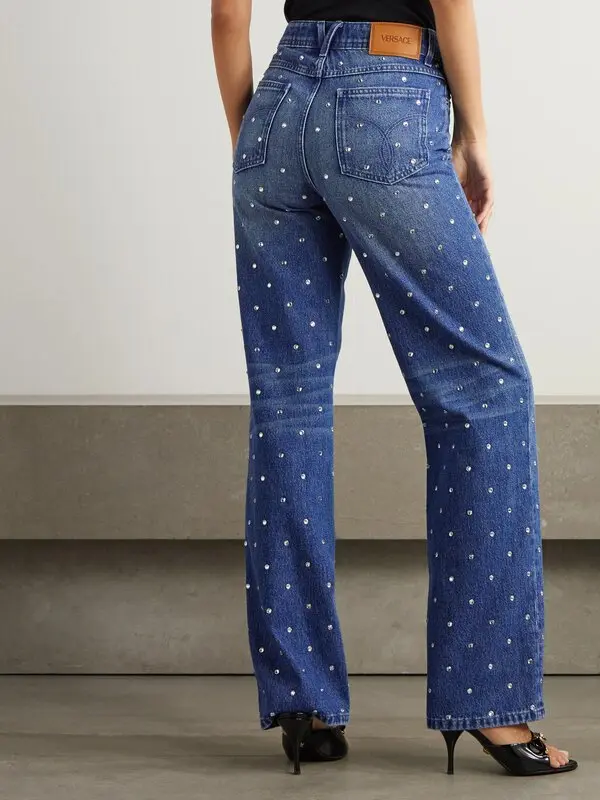 Versace Crystal-embellished Straight-leg Jeans
