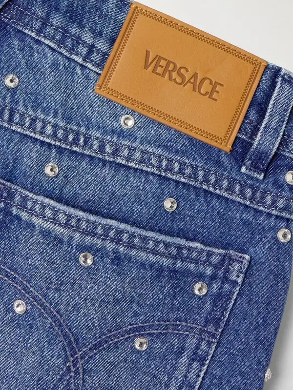 Versace Crystal-embellished Straight-leg Jeans