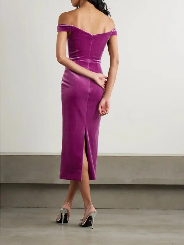 Alex Perry Off-the-shoulder Stretch-velvet Midi Dress