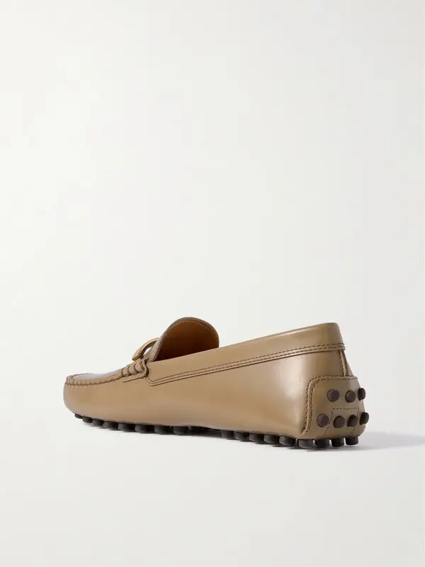 TOD'S Gommino Embellished Leather Loafers - Neutrals