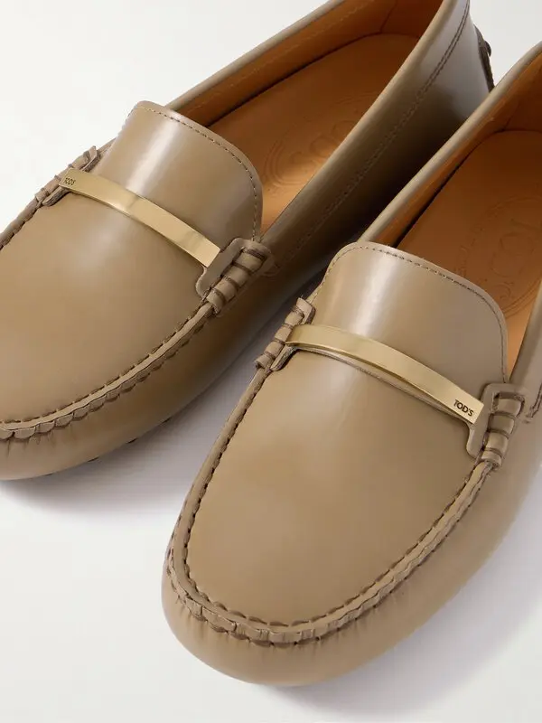 TOD'S Gommino Embellished Leather Loafers - Neutrals
