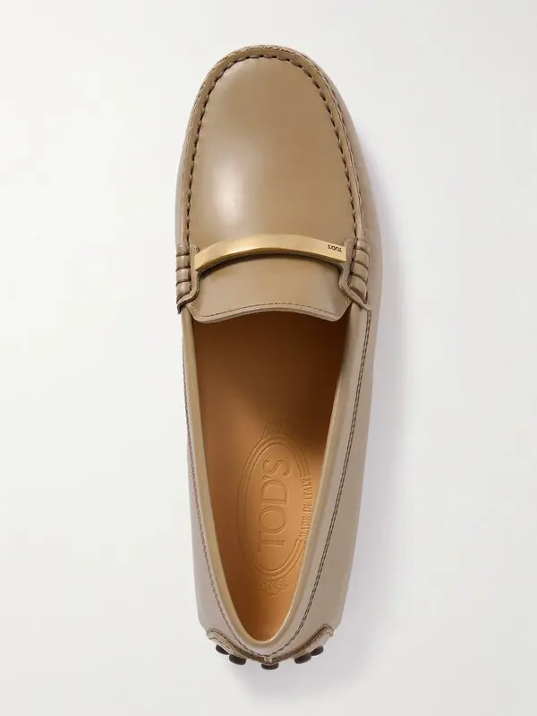 TOD'S Gommino Embellished Leather Loafers - Neutrals