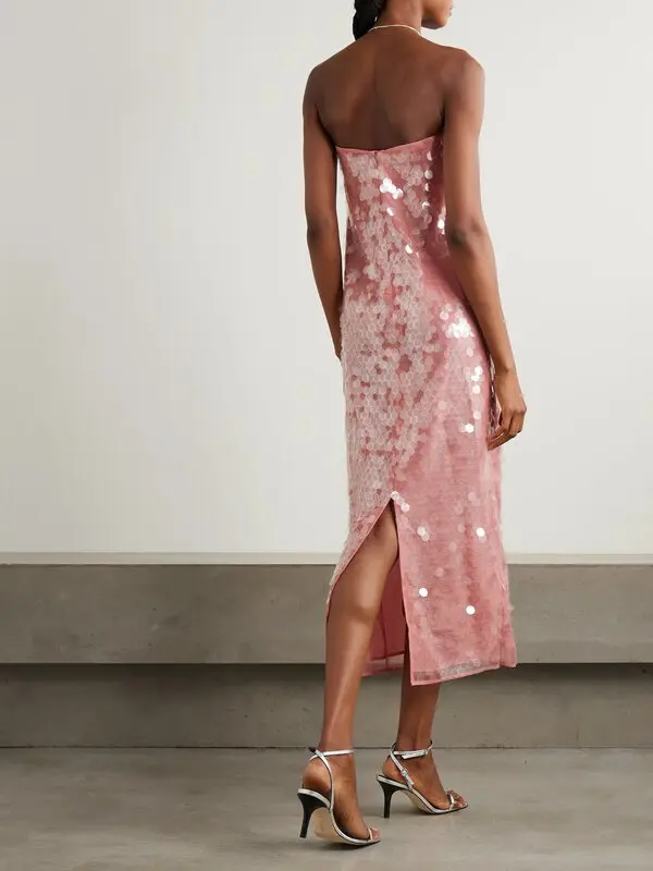 Staud Casey Paillette-embellished Tulle Midi Dress