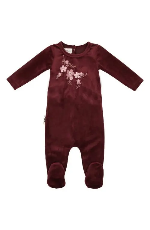 MANIÈRE Cherry Blossom Rib Cotton-blend Footie - Burgundy