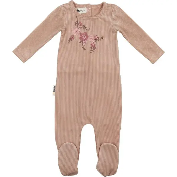 MANIÈRE Cherry Blossom Rib Cotton Blend Footie - Beige