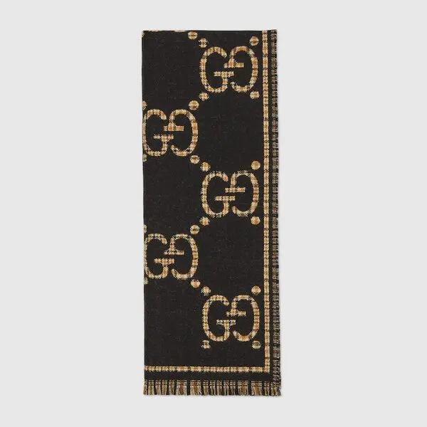 Gucci Check Gg Wool Scarf Wool - Black