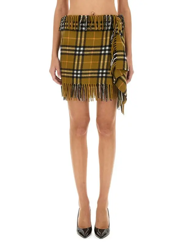 Burberry Check Wool And Cashmere Scarf Style Skirt - Multicolour