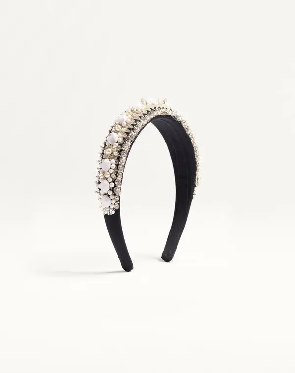 Valentino Garavani Wool And Silk Headband With Embroidery - Black/white/gold