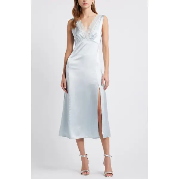 Open Edit Lace Trimmed Slip Dress In Blue Air - 45% Off | Editorialist