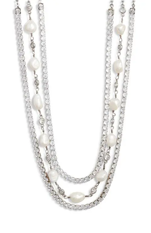 VIDAKUSH Freshwater Pearl And Cubic Zirconia Layered Choker