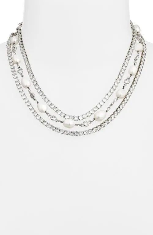 VIDAKUSH Freshwater Pearl And Cubic Zirconia Layered Choker - Silver