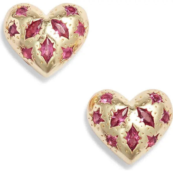 Kendra Scott Holland Heart Stud Earrings - Gold Pink Crystal