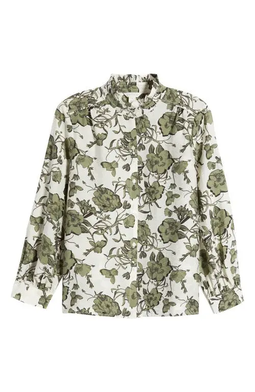 Caslon Ruffle Collar Button-up Shirt - Ivory- Green Small Floral