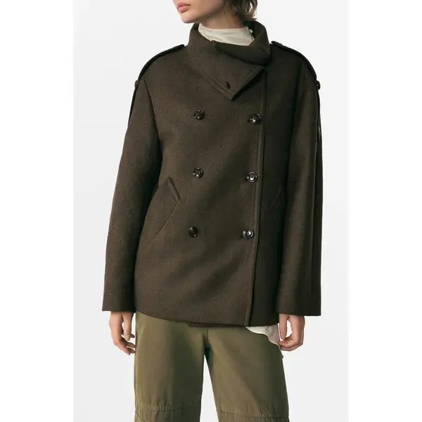 Mango Double-breasted Coat With Stand Collar