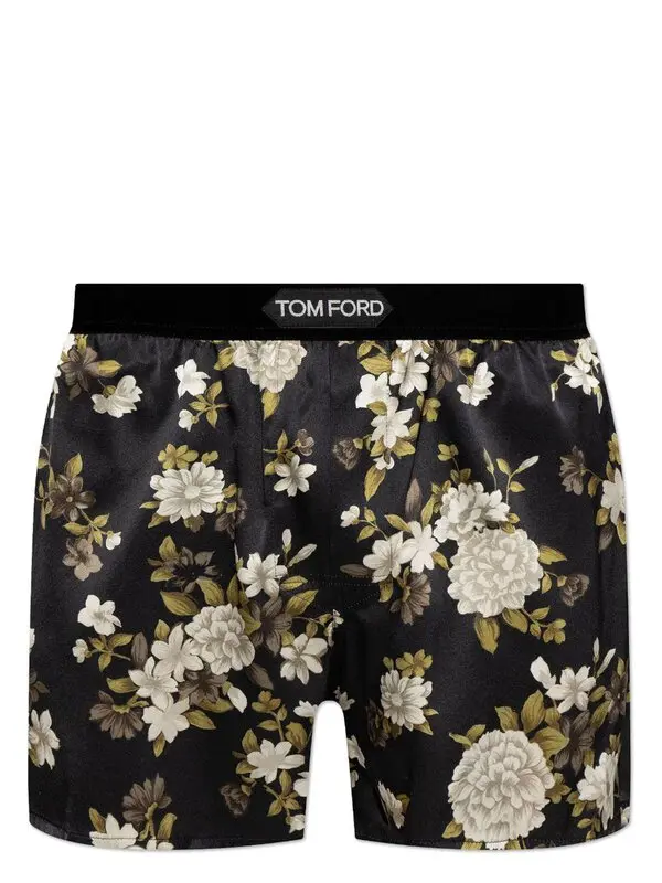 TOM FORD Floral-print Satin Boxers - Black