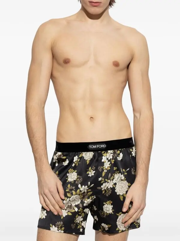 TOM FORD Floral-print Satin Boxers - Black