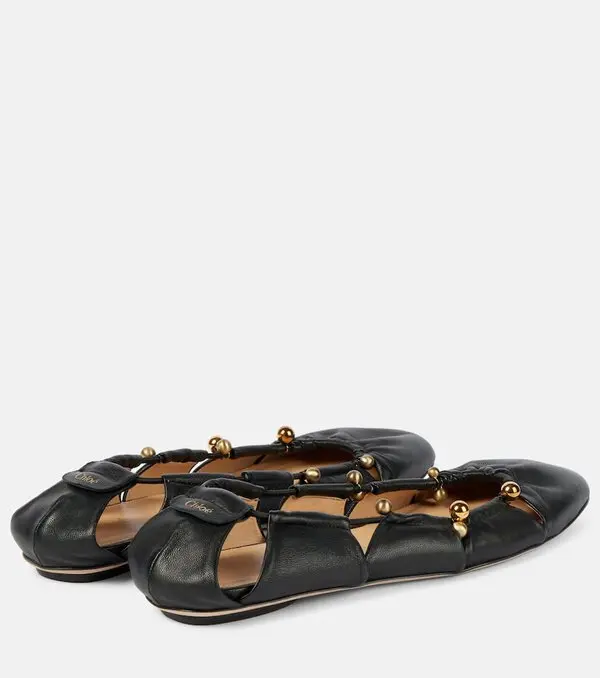 Chloé Luna Embellished Leather Ballet Flats - Black