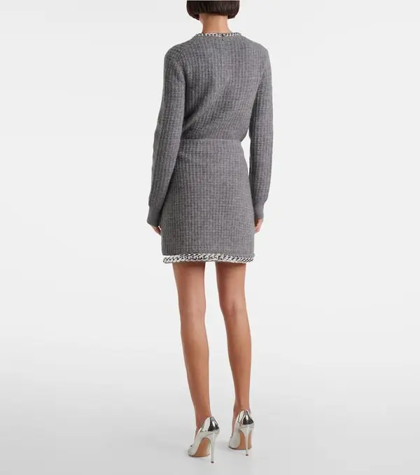 Tory Burch Chain-detail Waffle-knit Wool-blend Miniskirt