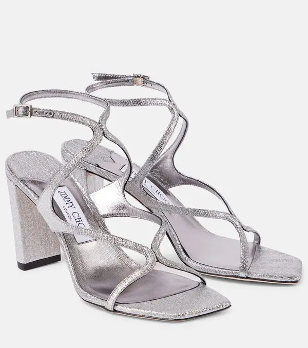 JIMMY CHOO Azie 85 Metallic Leather Sandals - Silver