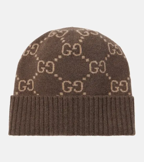 Gucci Gg Jacquard Cashmere Beanie - Brown