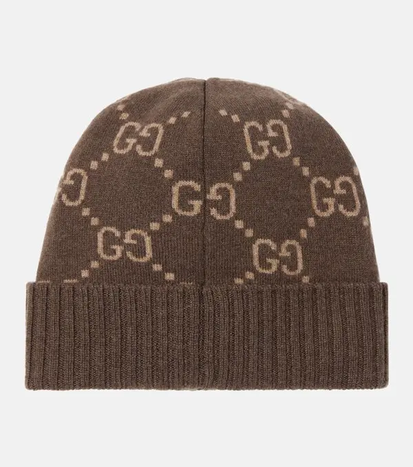 Gucci Gg Jacquard Cashmere Beanie - Brown