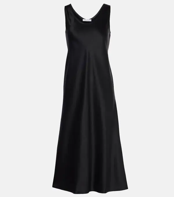 Max Mara Banjo Silk Satin Midi Dress - Black