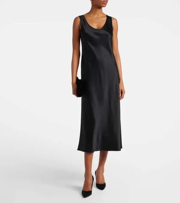 Max Mara Banjo Silk Satin Midi Dress - Black