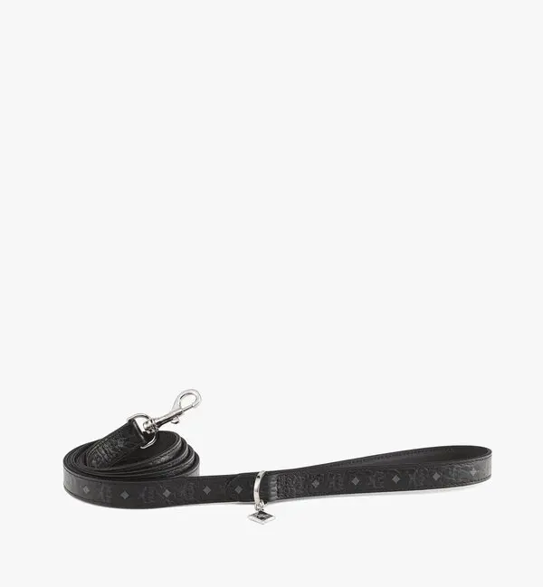 Mcm Pet Leash In Monogram Print Leather - Black