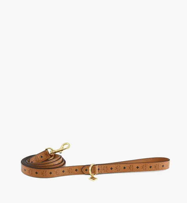 Mcm Pet Leash In Monogram Print Leather - Cognac