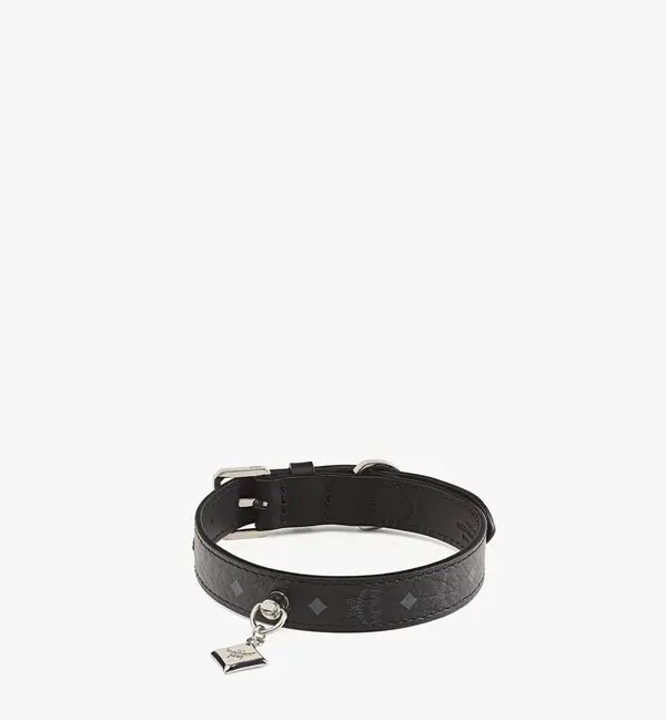 Mcm Pet Collar In Monogram Print Leather - Black