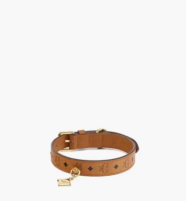 Mcm Pet Collar In Monogram Print Leather - Cognac