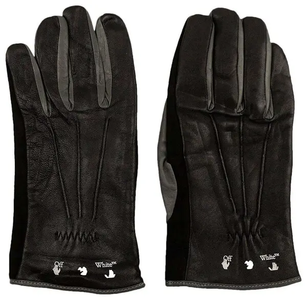 Off-White Leather Pivot Gloves - Black