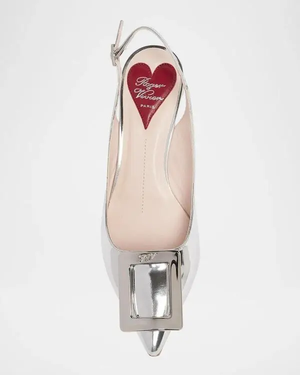 ROGER VIVIER Virgule Metallic Buckle Slingback Pumps - Silver