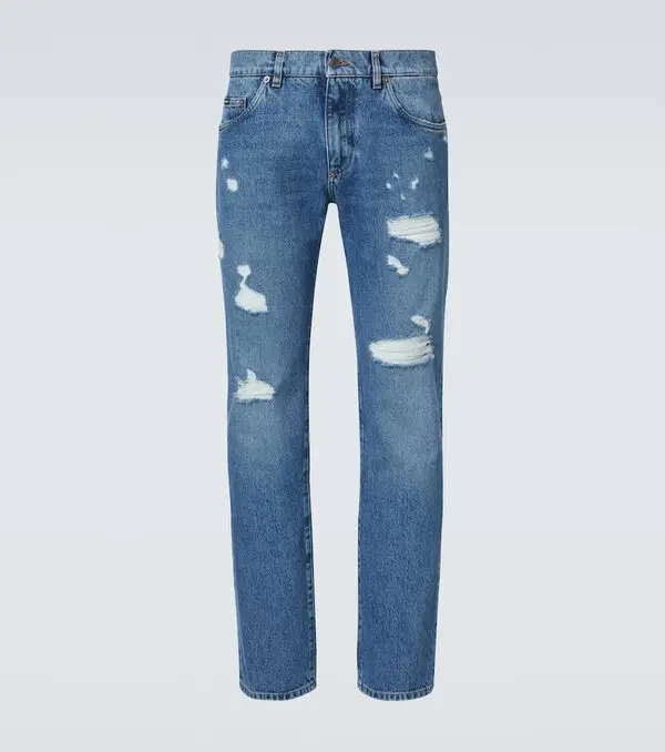 Dolce & Gabbana Straight Leg Distressed Jeans - Blue