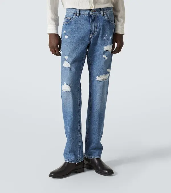 Dolce & Gabbana Straight Leg Distressed Jeans - Blue