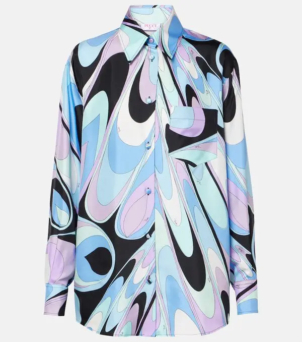 Emilio Pucci Printed Silk Twill Pajama Shirt - Blue