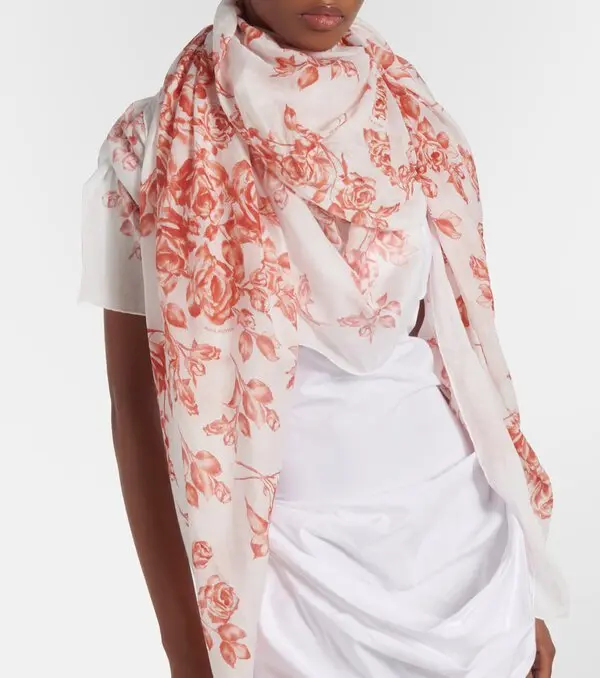 Magda Butrym Floral Printed Cotton And Silk Scarf - Pink
