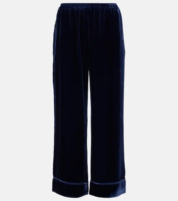 Asceno Brescia Velvet Wide-leg Pants - Blue