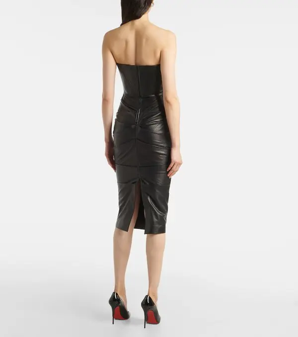 Alex Perry Ruched Leather Midi Dress