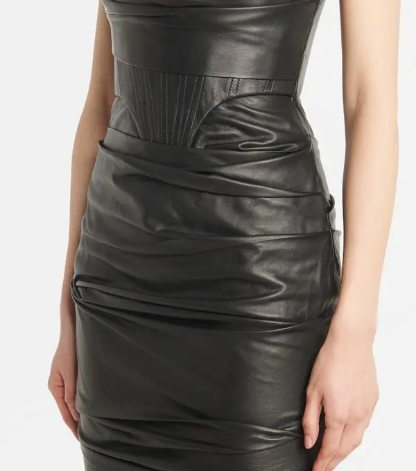 Alex Perry Ruched Leather Midi Dress