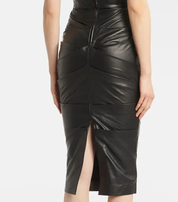 Alex Perry Ruched Leather Midi Dress