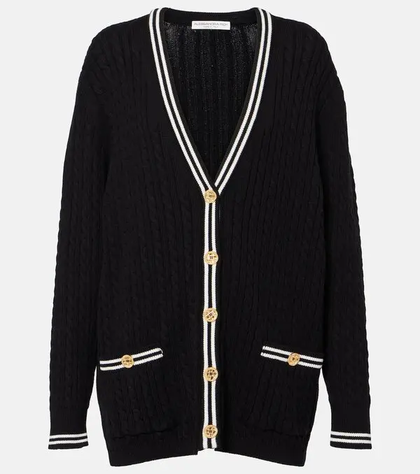 Alessandra Rich Cable-knit Cotton Cardigan - Black