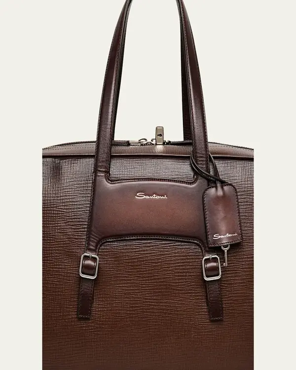 Santoni Leather Weekender Duffel Bag - Brown