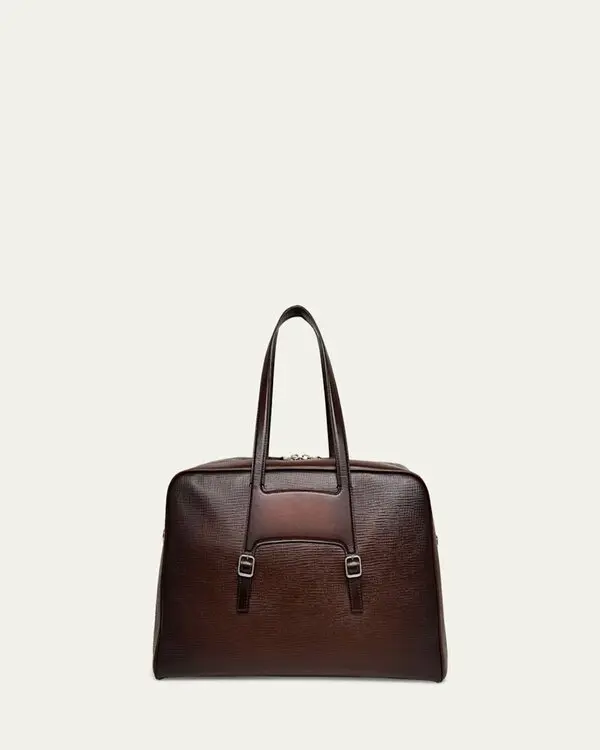 Santoni Leather Weekender Duffel Bag - Brown