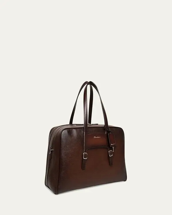 Santoni Leather Weekender Duffel Bag - Brown
