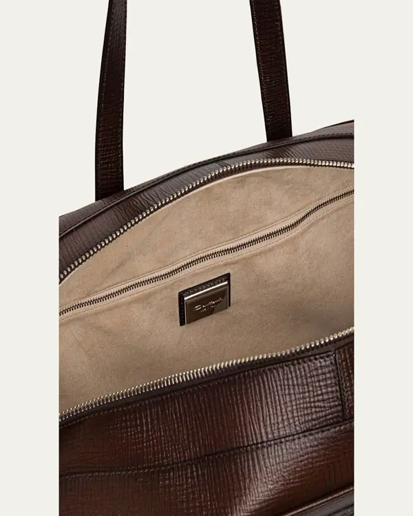 Santoni Leather Weekender Duffel Bag - Brown