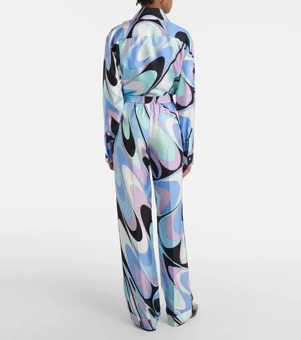 Emilio Pucci Printed Silk Twill Wide-leg Pants - Blue